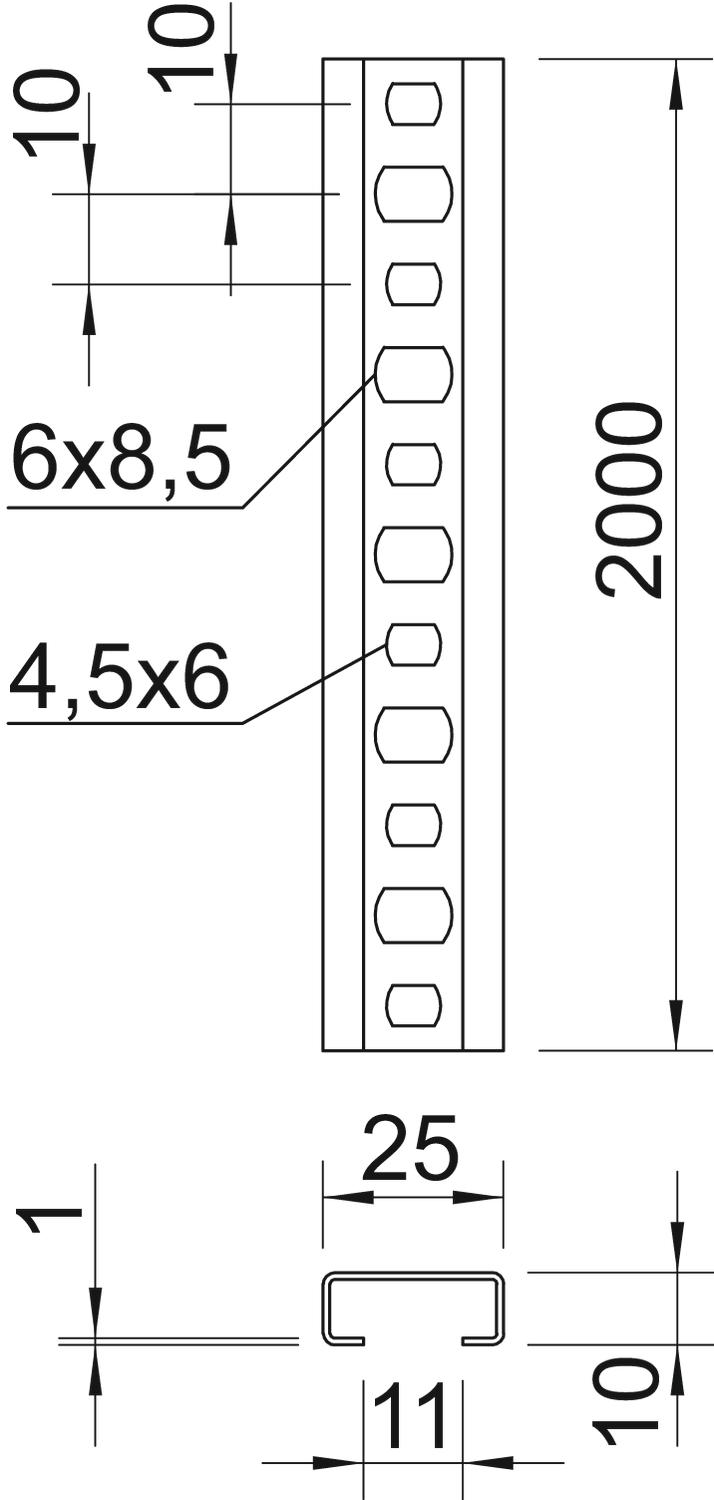 Montažni profil CL2510, utor 11 mm, perforirani | OBO