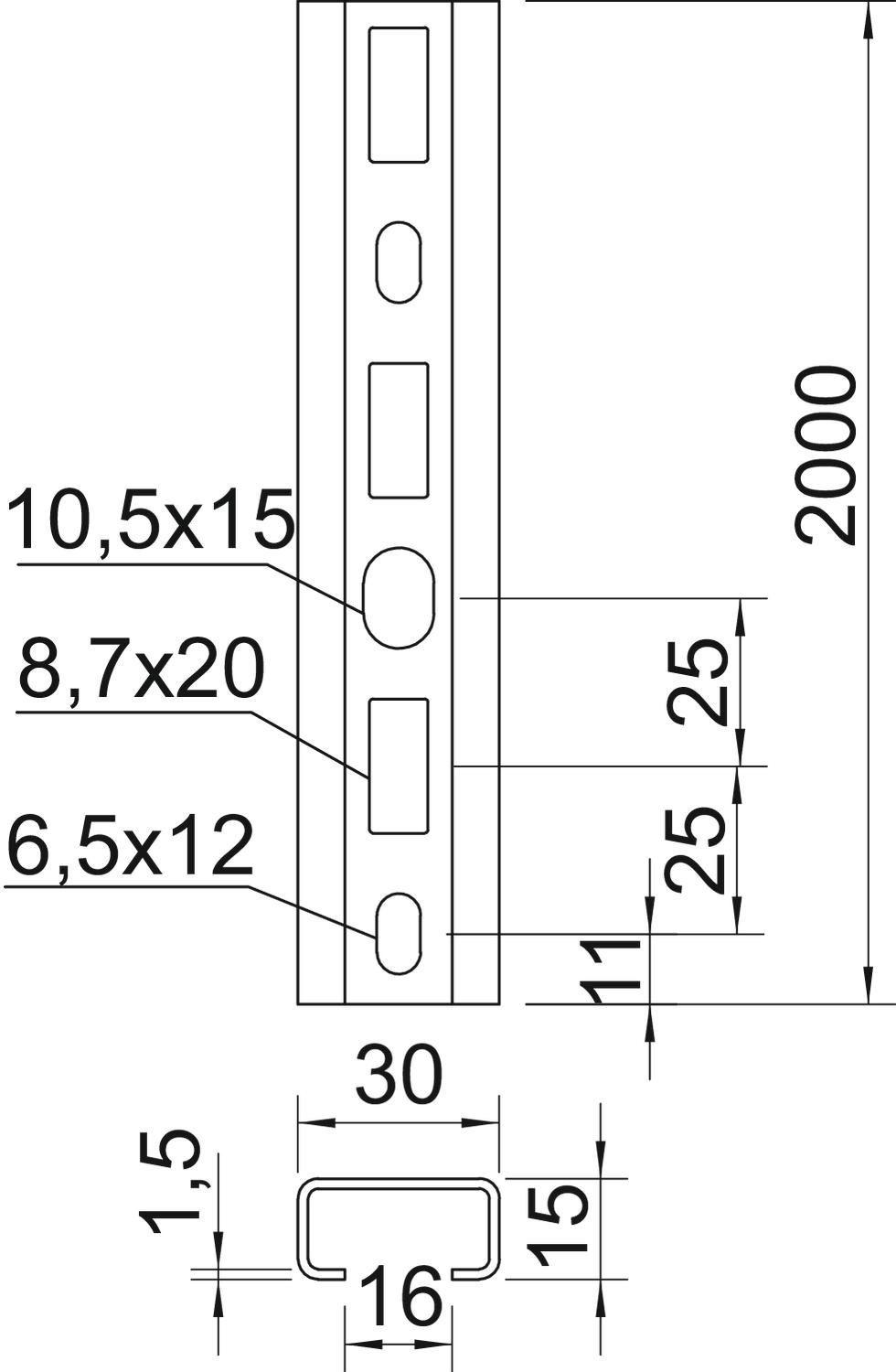 Montažni profil CM3015, utor 16 mm | OBO