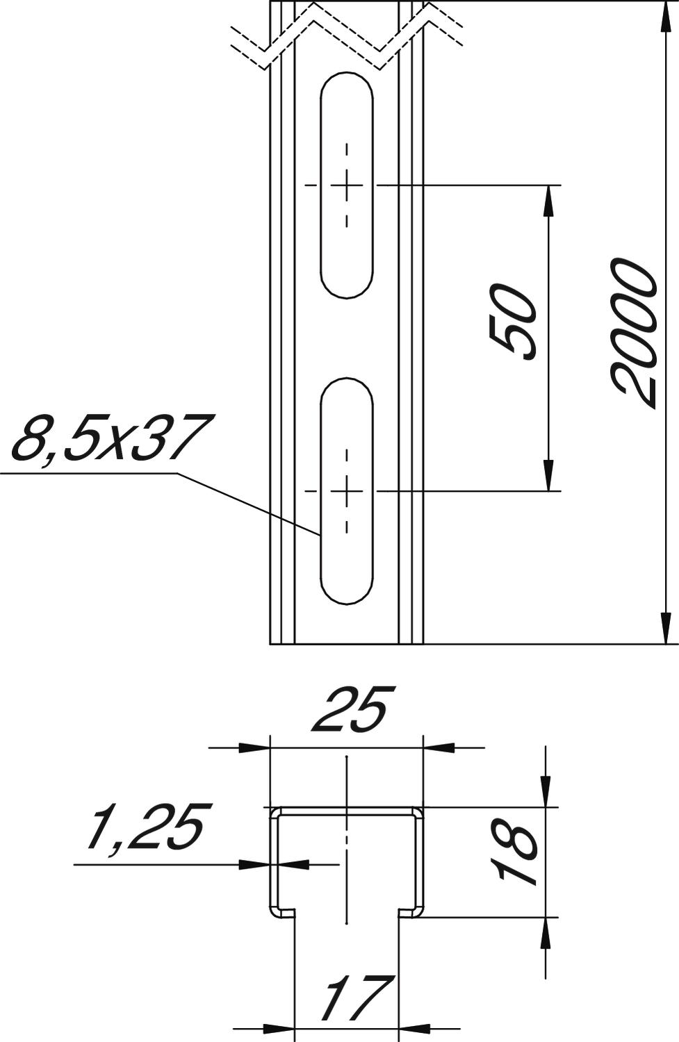 Montažni profil CL2518, utor 17 mm, FS, perforirani | OBO